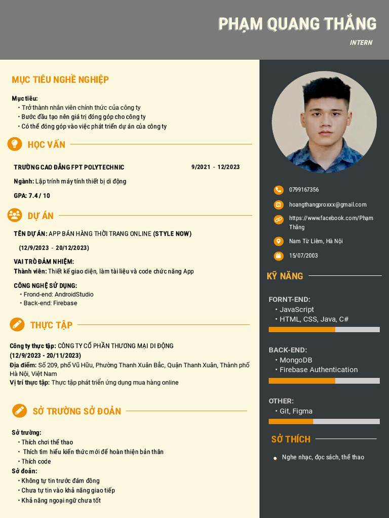 CV PHAM QUANG THANG INTERN | PDF CV PHAM QUANG THANG INTERN | PDF
