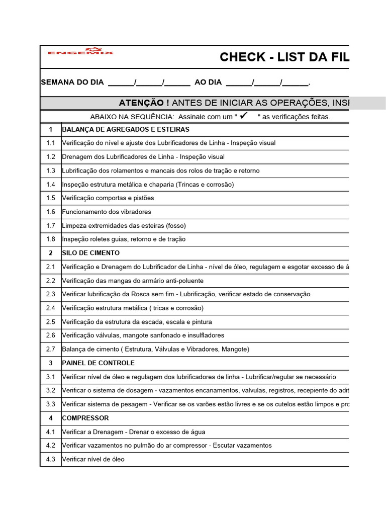 Check List 2023 | Download grátis PDF | Engenharia Mecânica
