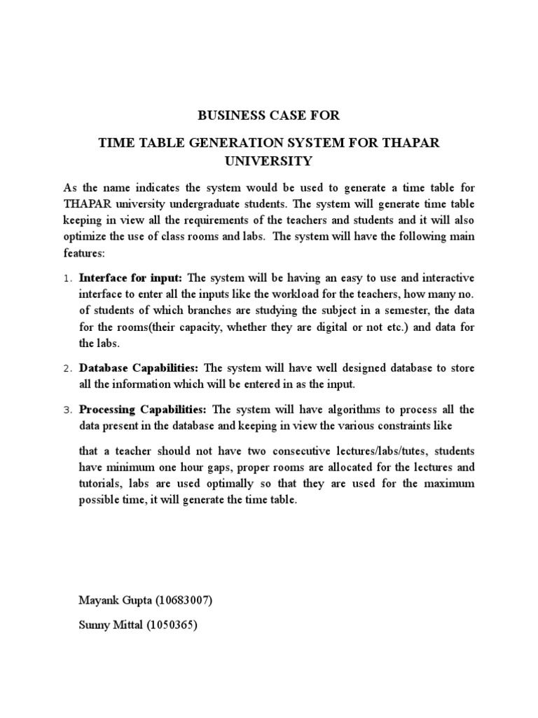 Time Table Generation System for Thapar | PDF