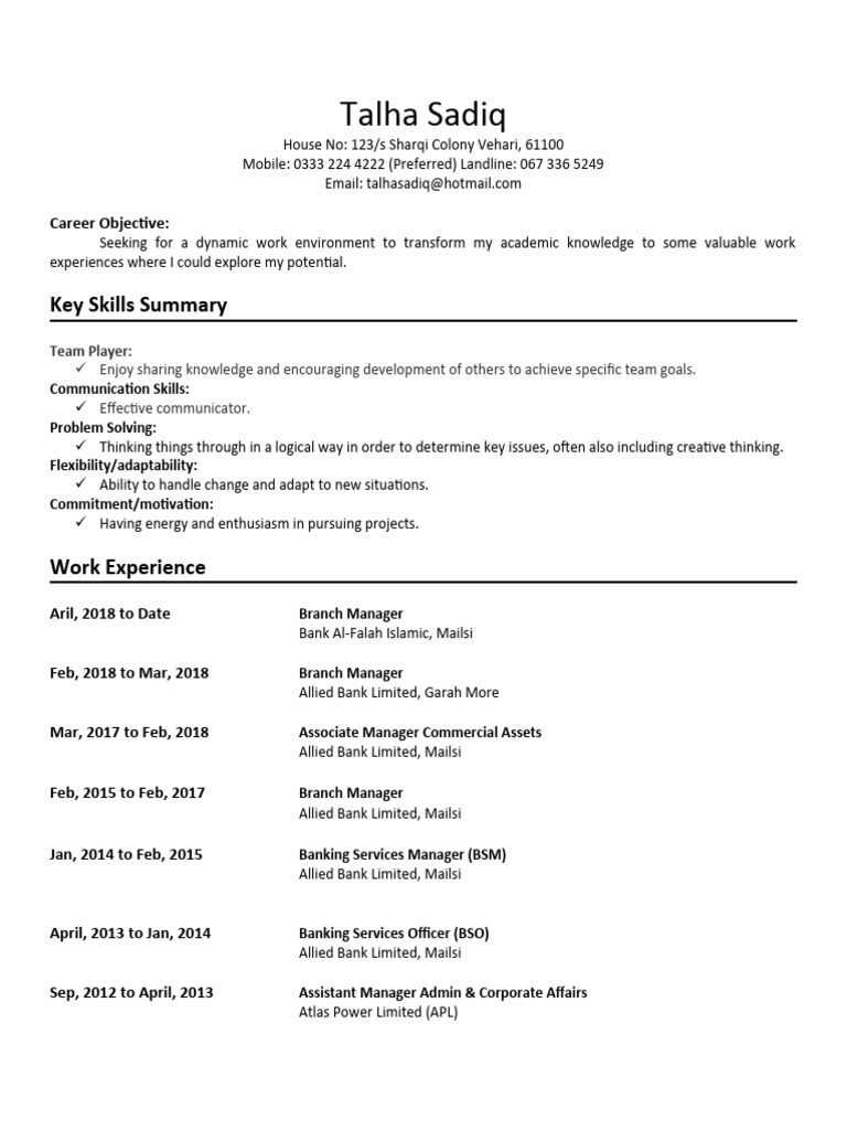 Talha CV | PDF | Pakistan | Behavior Modification