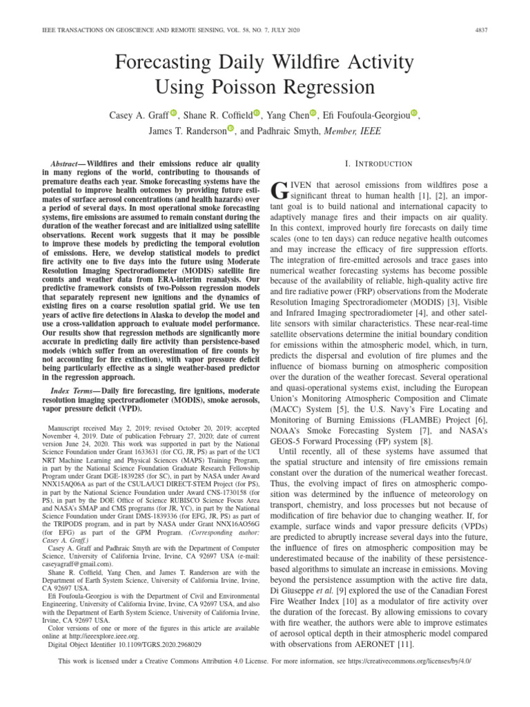 Forecasting Daily Wildfire Activity Using Poisson Regression Compressed Pdf Forecasting