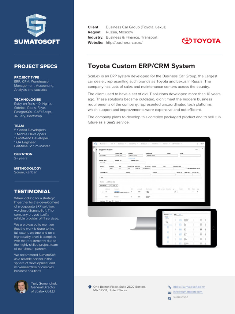 Toyota Custom ERP System Case Study SumatoSoft | PDF | Customer ...
