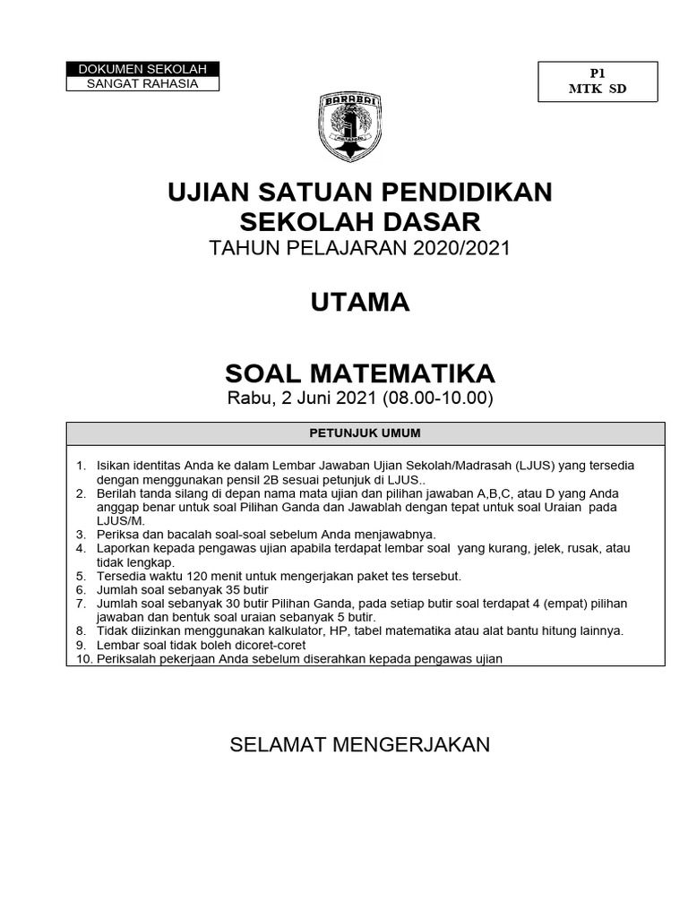 Soal Uas MTK 2021 Asli | PDF