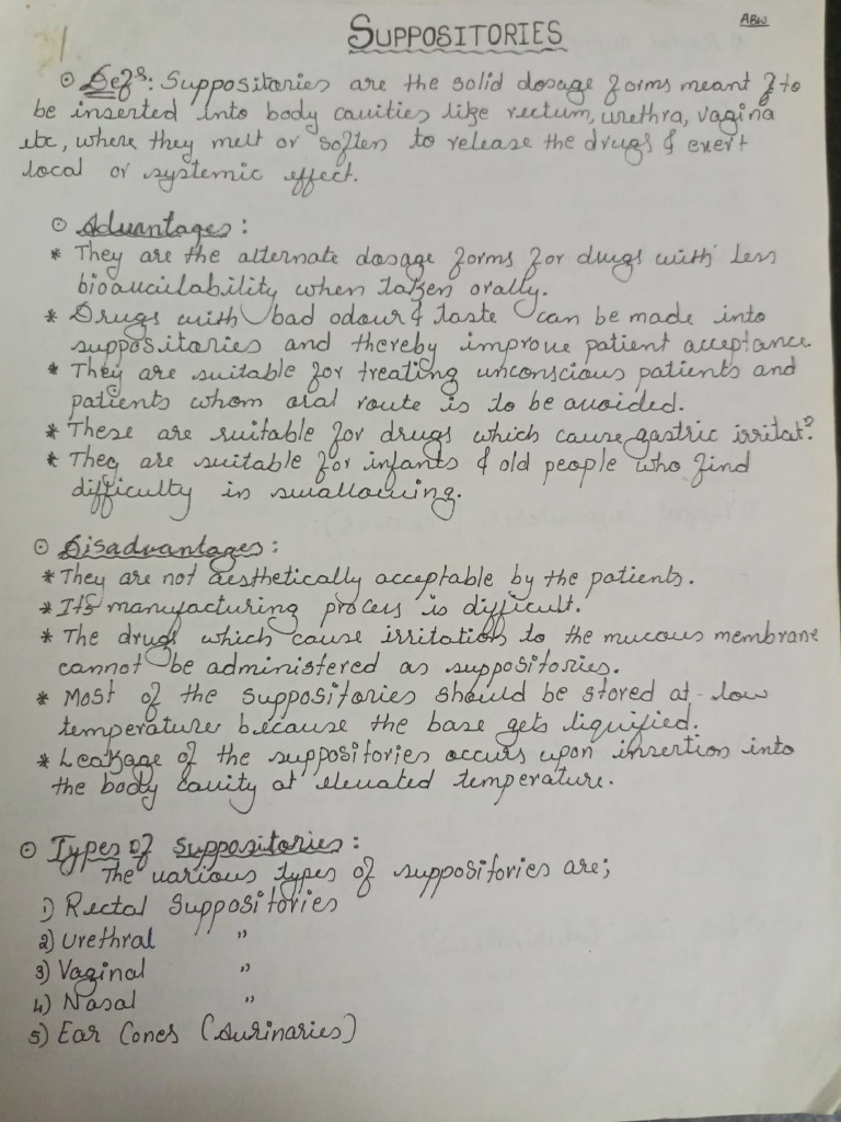 Notes of Suppositories | PDF