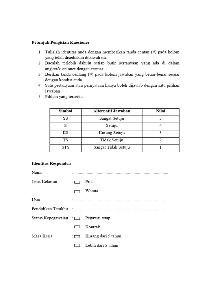 Petunjuk Pengisian Kuesioner | PDF