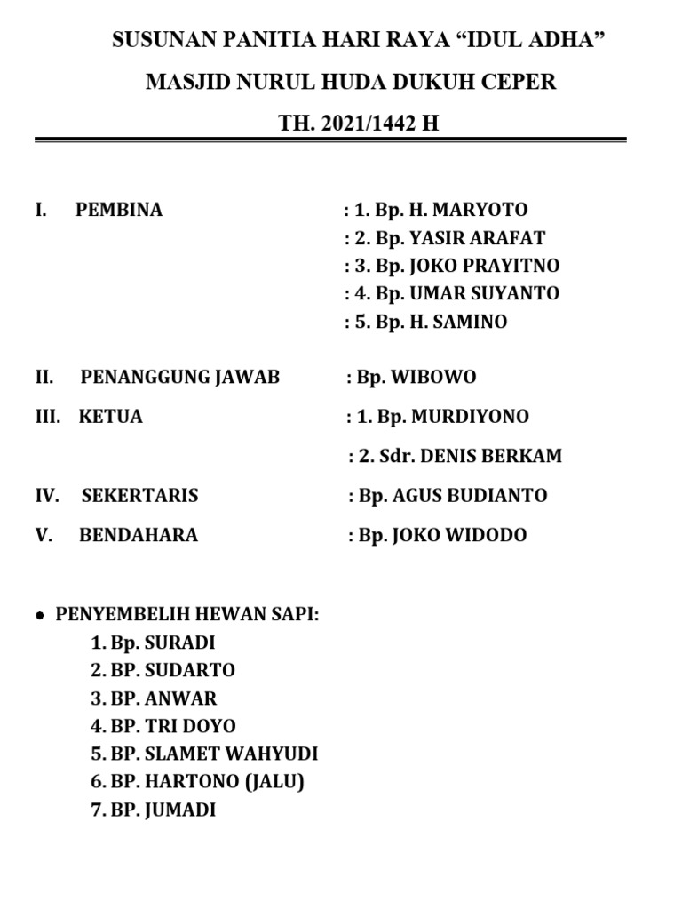 Susunan Panitia Hari Raya | PDF
