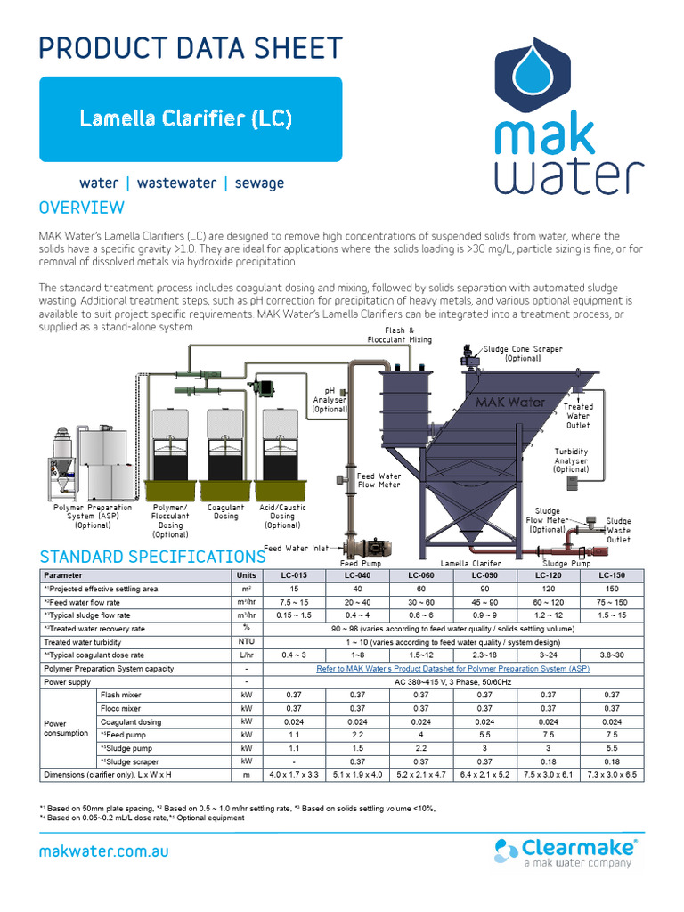 MAK WATER - PDS Lamella Clarifier (LC) | PDF | Water Treatment | Materials