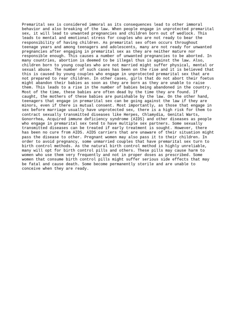 Consequences Of Premarital Sex Pdf Birth Control Hiv Aids