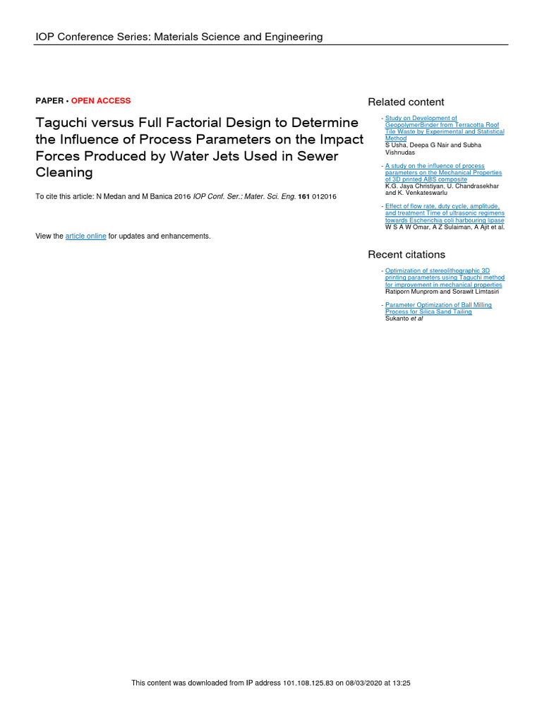 Water Jet Impact Forces: Taguchi vs Full Factorial | PDF | Jet Engine ...