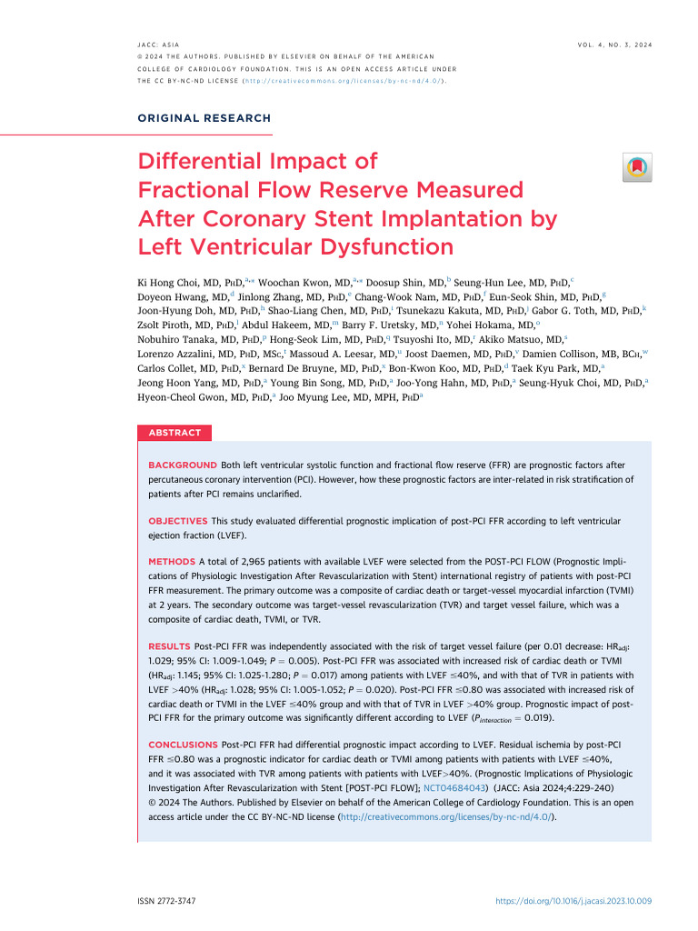 Choi Et Al 2023 Differential Impact of Fractional Flow Reserve Measured After Coronary Stent ...