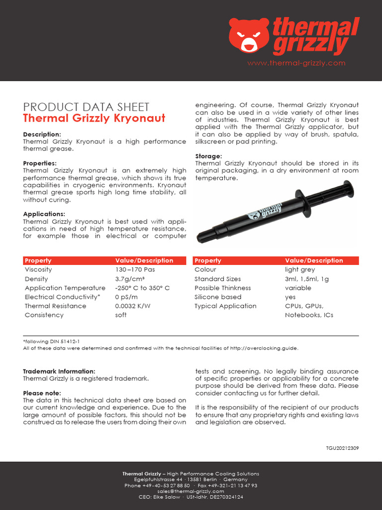 Kryonaut Thermal Grease Datasheet | PDF | Electrical Resistance And ...