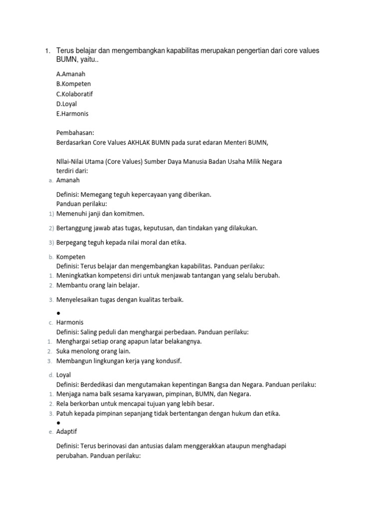 Contoh Soal Core Value 4 | PDF