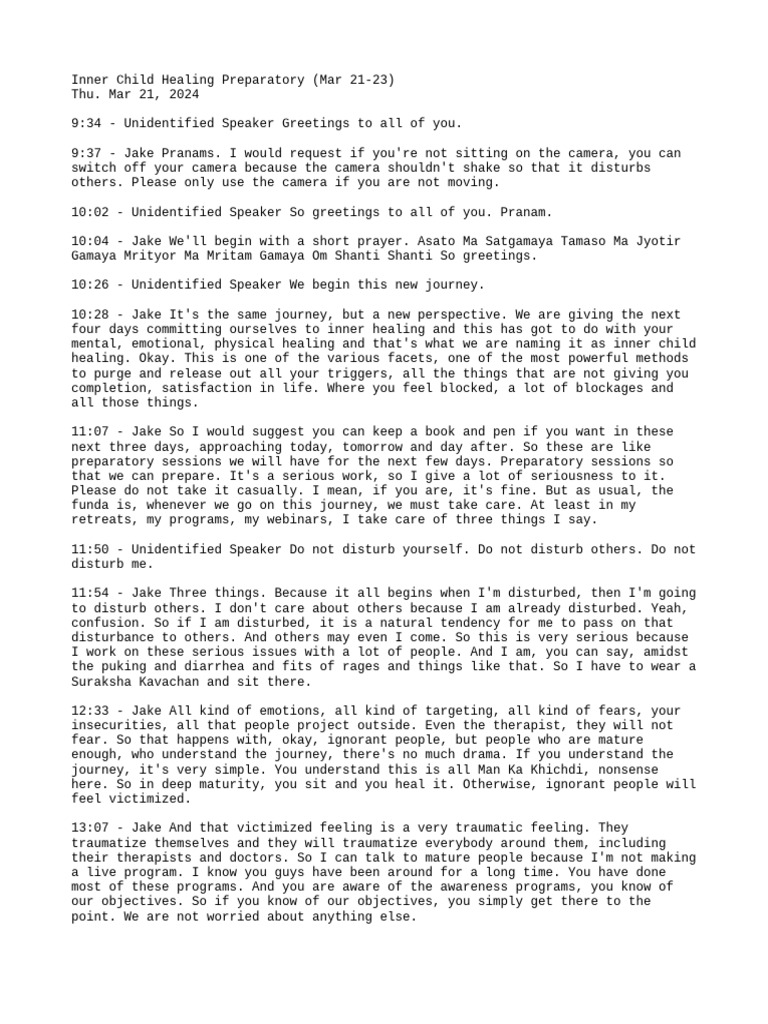 Inner Child Healing Preparatory (Mar 21 - Transcript | PDF | Bhagavad Gita