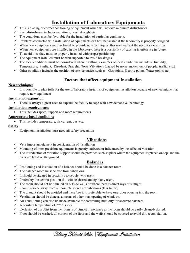 5.0 Installation of Laboratory Equipment | PDF | Glasses | Laboratories