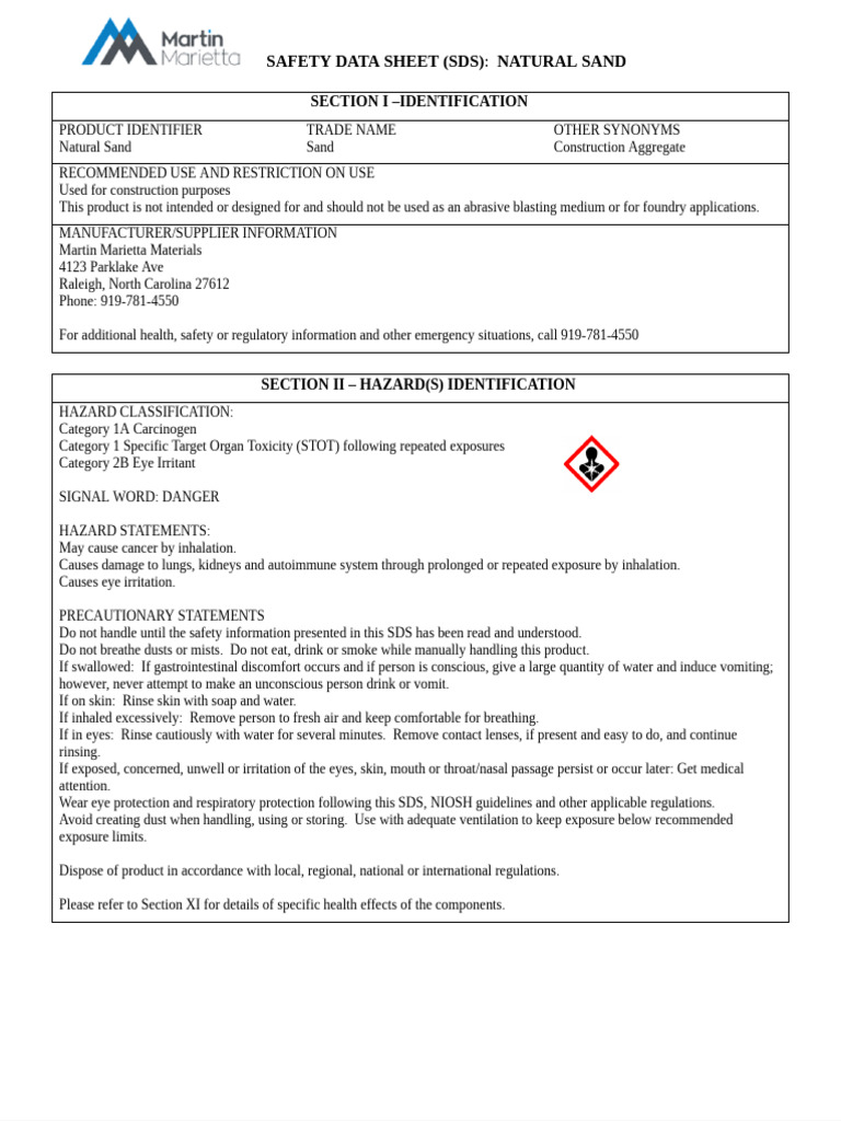 MSDS Natural-Sand-Sds-June-2018 | PDF | Working Conditions | Labor Relations