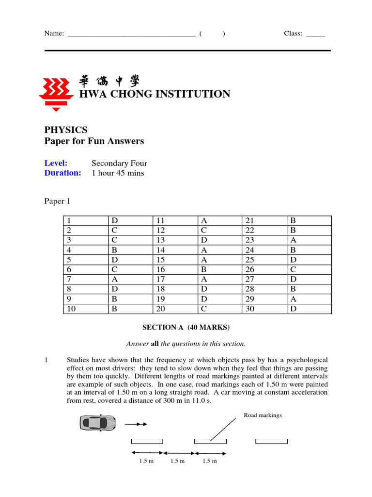 Secondary Four Physics Exam Paper | PDF | Pressure | Pascal (Unit)