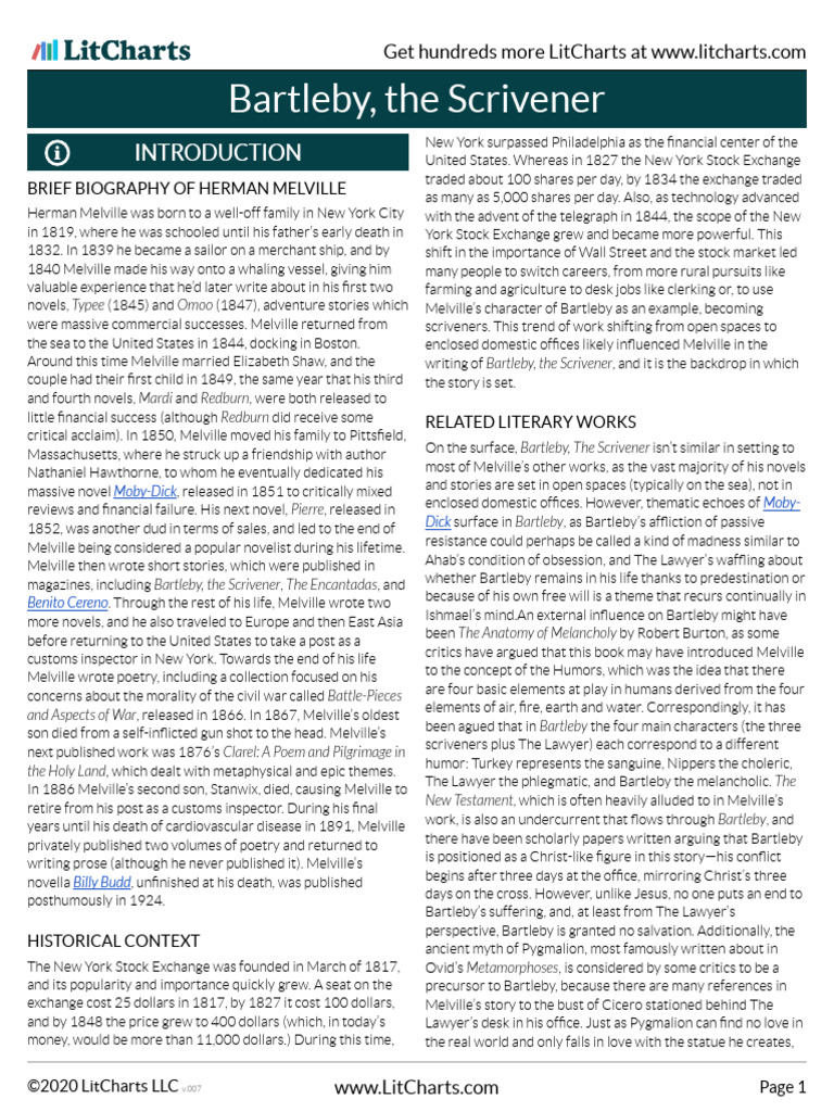 Bartleby The Scrivener LitChart | PDF | Bartleby, The Scrivener | Herman Melville