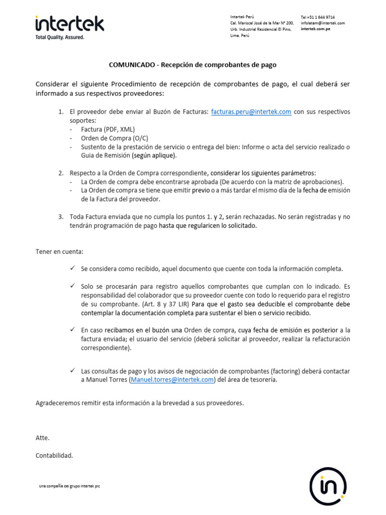 Comunicado Recepción Facturas - Buzón | PDF