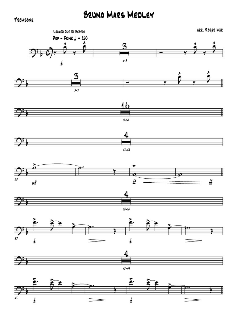 Bruno Mars Medley Arr Roger Mir - Trombone | PDF