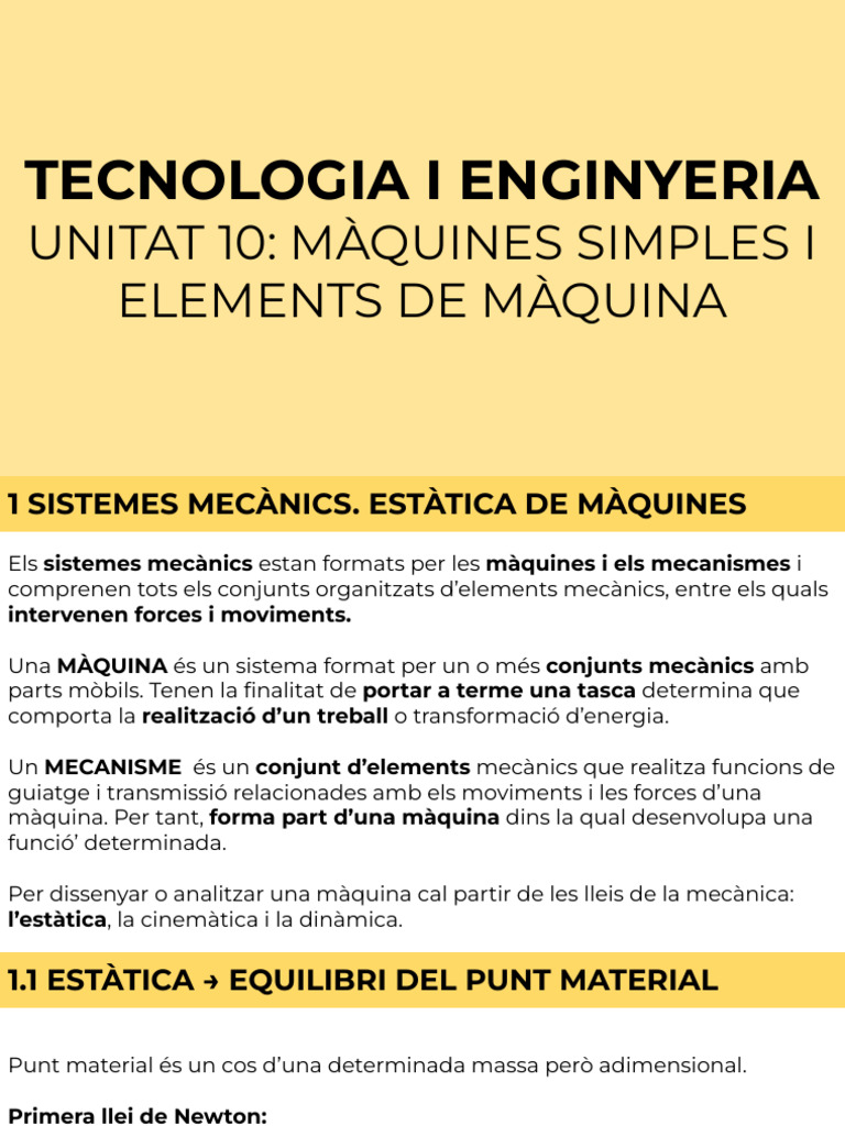 Unitat 10 - Màquines Simples I Elemenes de Màquina | PDF