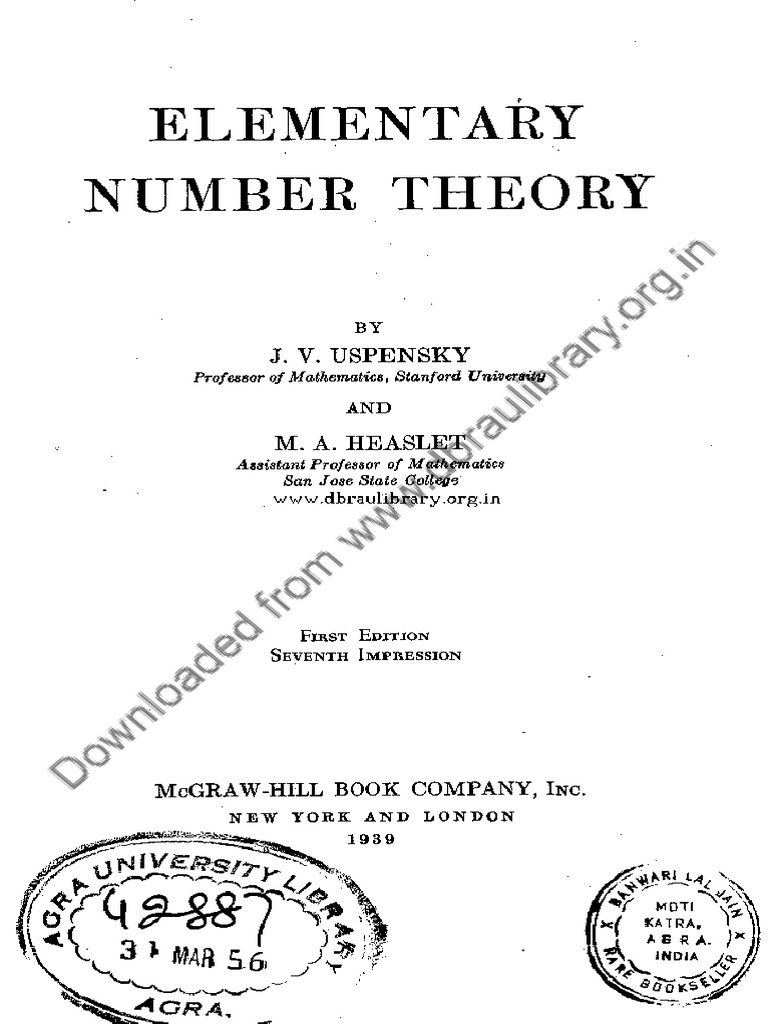 Elementary Number Theory Pdf 