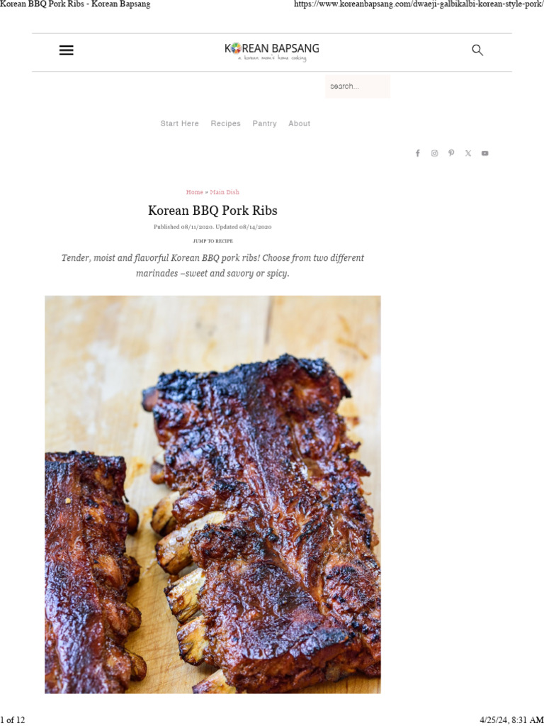 Korean BBQ Pork Ribs | PDF | Grilling | Korean Cuisine