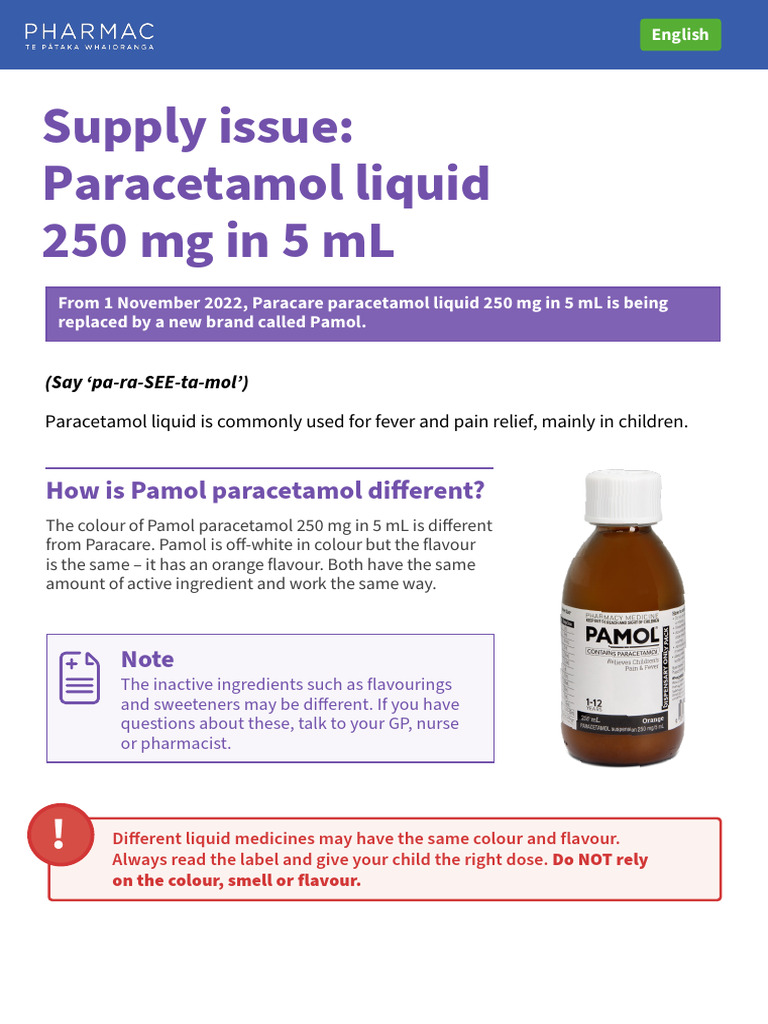 Paracetamol Liquid Dosage Guide | PDF | Dose (Biochemistry) | Chemistry