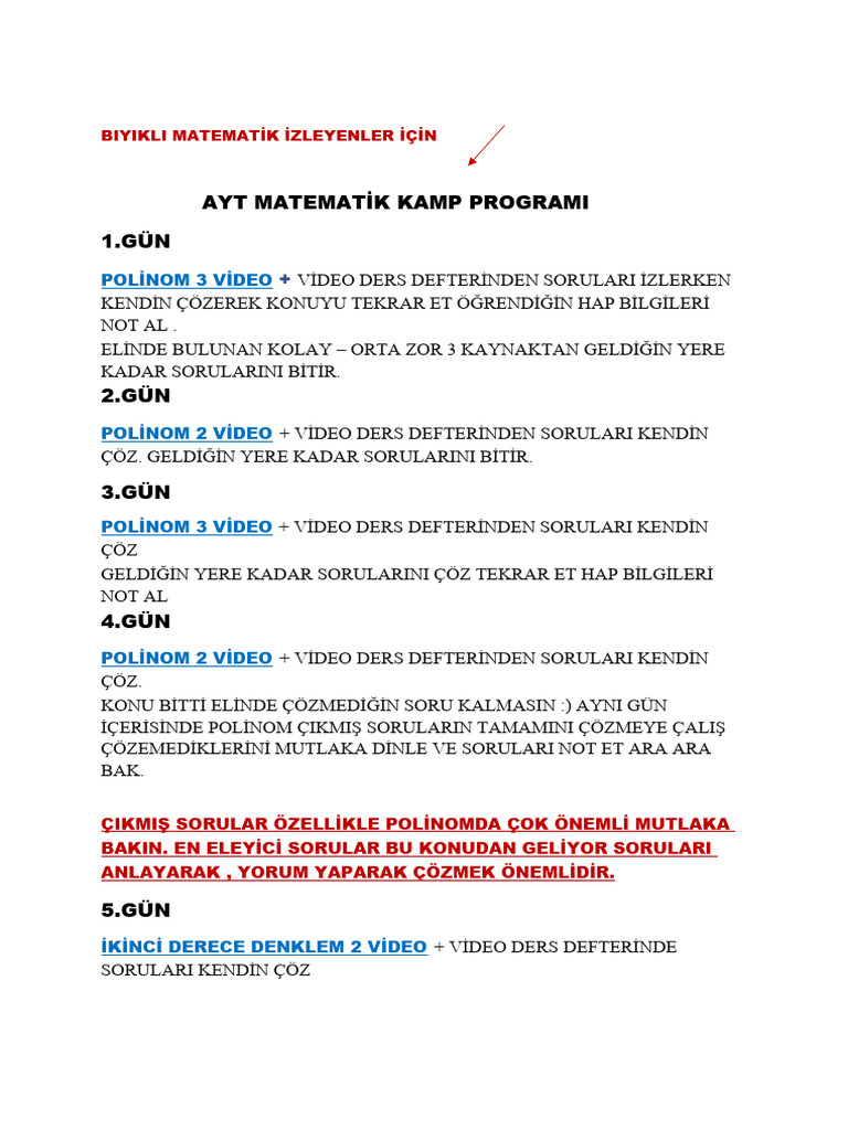 Ayt Matemati̇k Kamp Programi | PDF