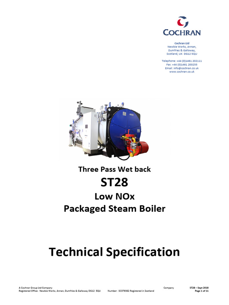 Cochran ST28 Low NOx Boiler Specs | PDF | Boiler | Pipe (Fluid Conveyance)