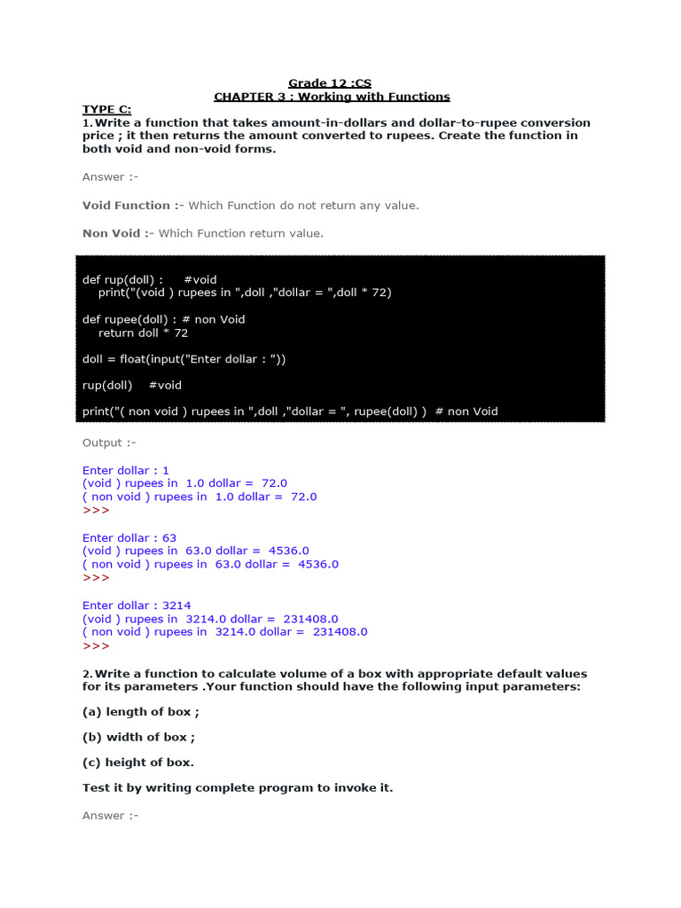 CS CLASS 12 CHAPTER -3 TYPE C QUESTIONS SOLUTIONS | PDF | Parameter (Computer Programming ...