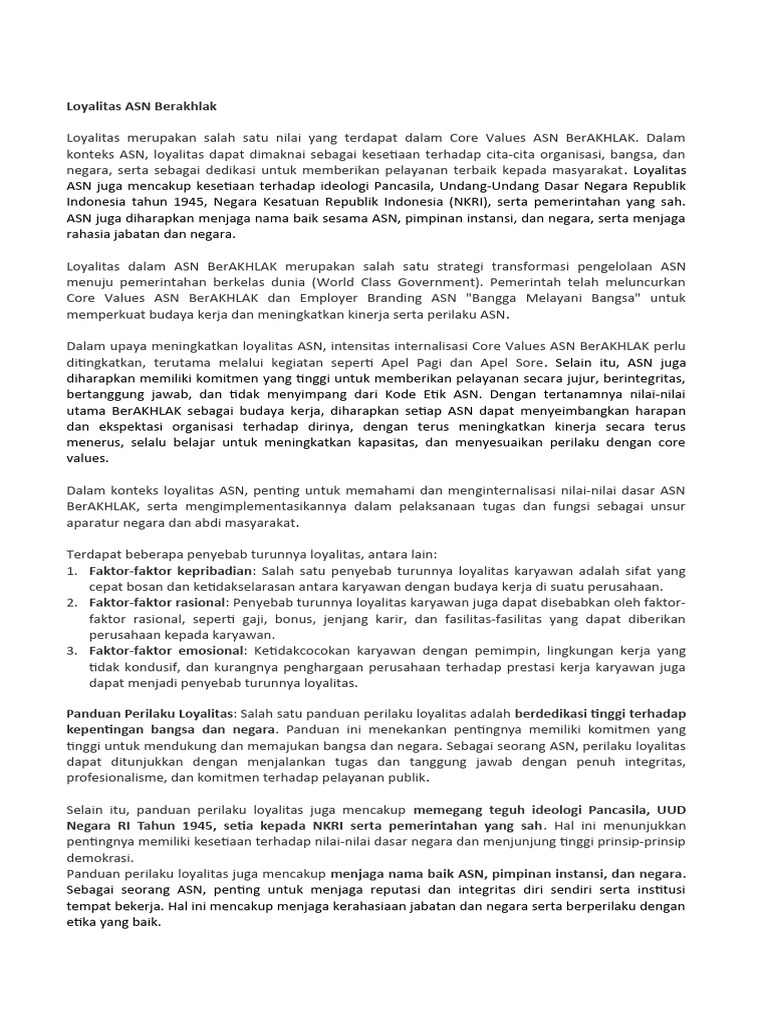 Loyalitas Dalam ASN Berakhlak | PDF
