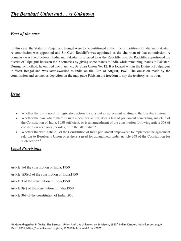 Berubari Case | Download Free PDF | Government | Justice