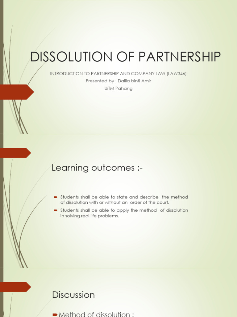 Methods of Partnership Dissolution | PDF | Partnership | Civil Law ...