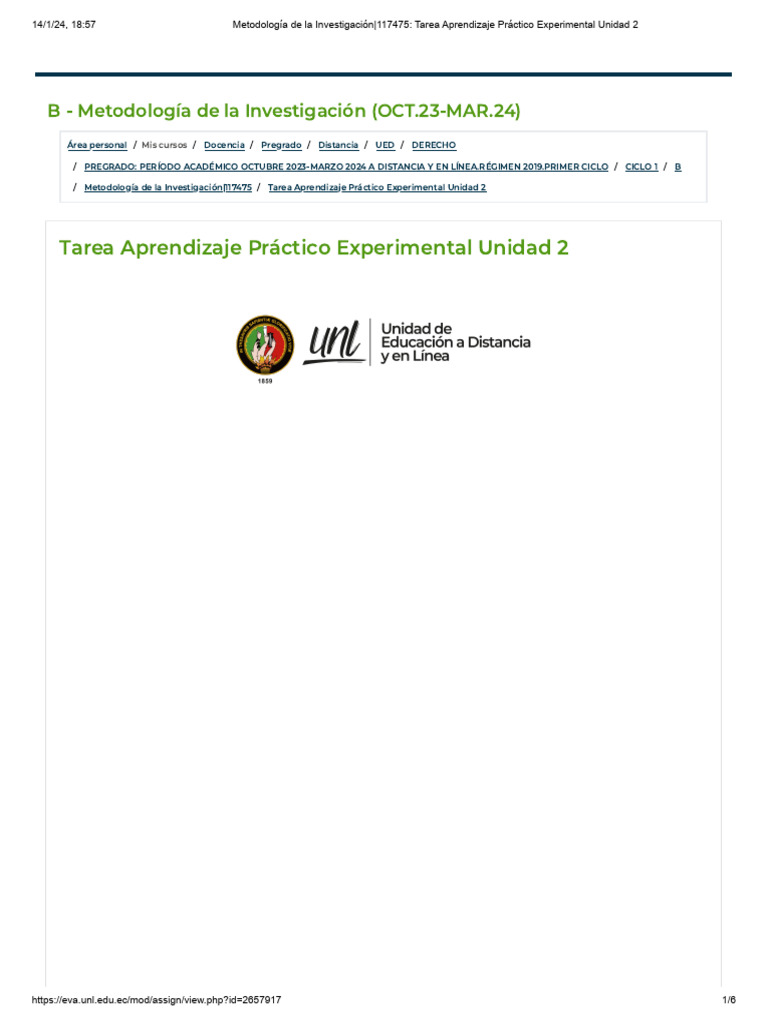 Metodología de La Investigación - 117475 - Tarea Aprendizaje Práctico Experimental Unidad 2 ...