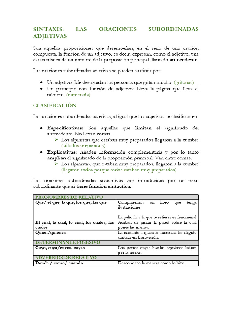 U8 La Oración Subordinada de Relativo | PDF | Adjetivo | Verbo