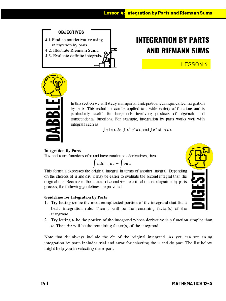 Integration by Parts and Riemann Sums: Lesson 4 | PDF | Integral | Function (Mathematics)