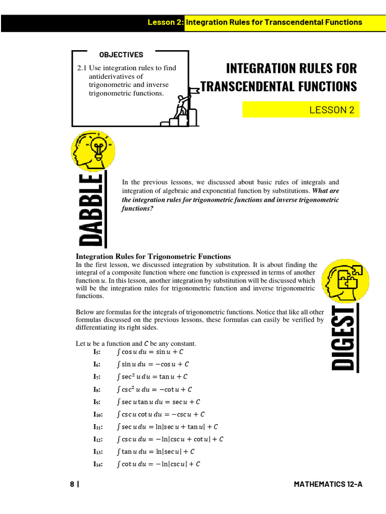Integration Rules For Transcendental Functions: Lesson 2 | PDF ...