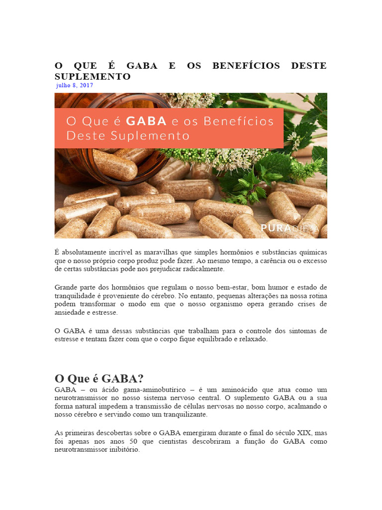 O que é GABA e seus benefícios | PDF | Neurotransmissor