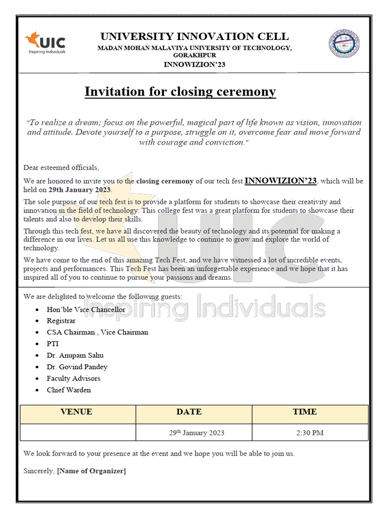 Closing Ceremony Pdf