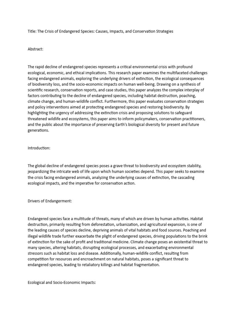 Endangered Species Crisis Solutions | PDF | Conservation Biology ...