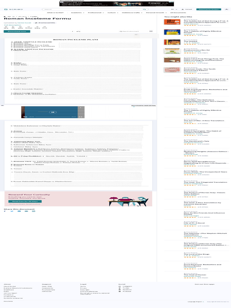 Roman İnceleme Formu - PDF | PDF | Scribd