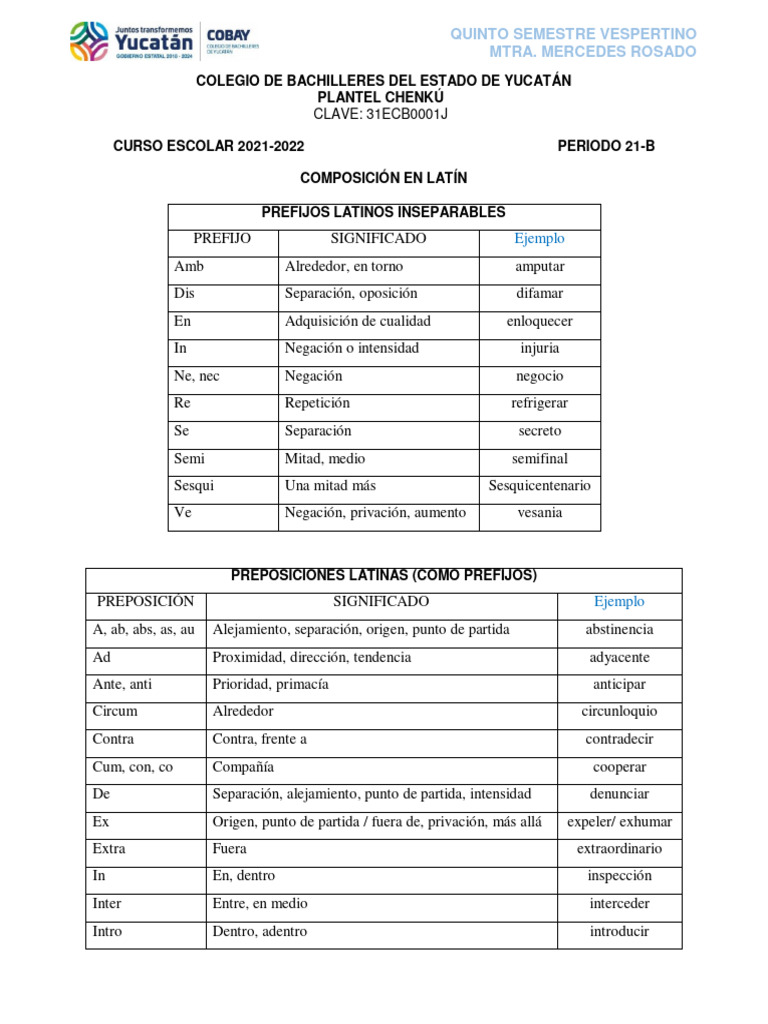 Prefijos y Preposiciones en Latín | PDF