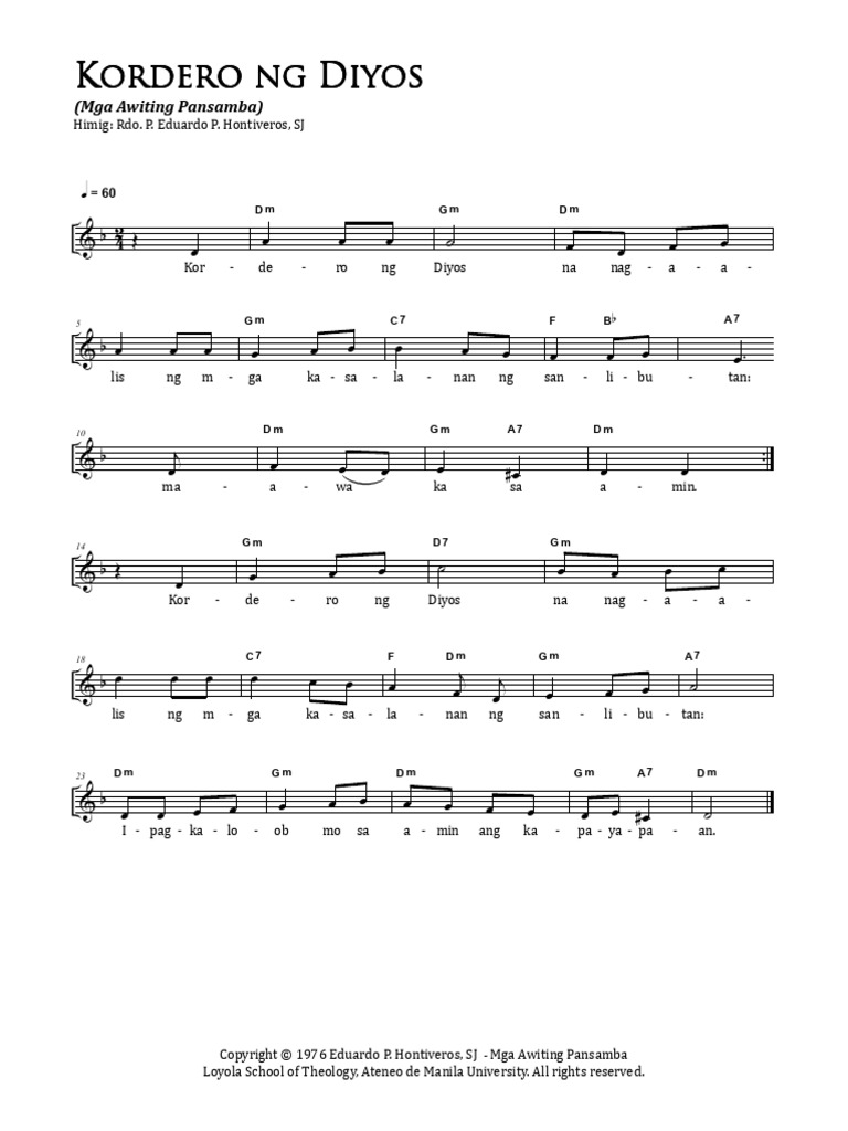 Kordero NG Diyos (Hontiveros) (MAPH) | PDF