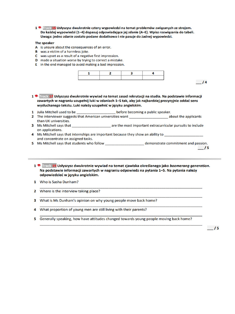 Słuchanie Matura 3 Typy Zad | PDF