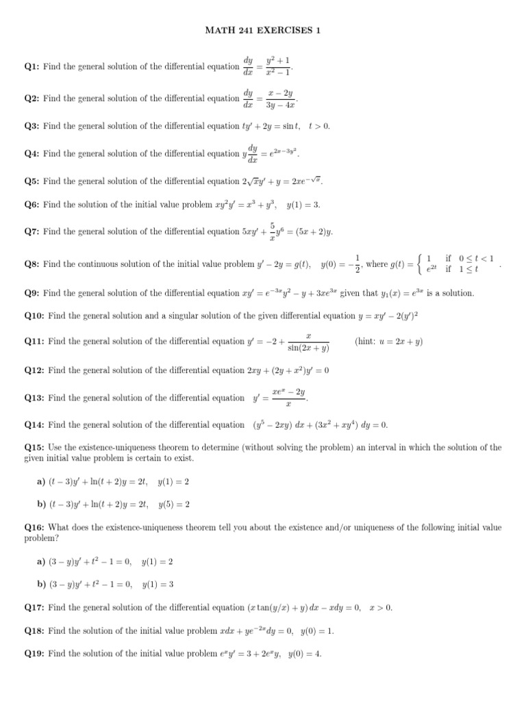 241 Exercises1 | PDF | Equations | Mathematical Objects