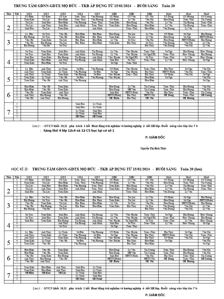 thoi khoa bieu tuần 1 và 2,3,4 NH 2023 | PDF