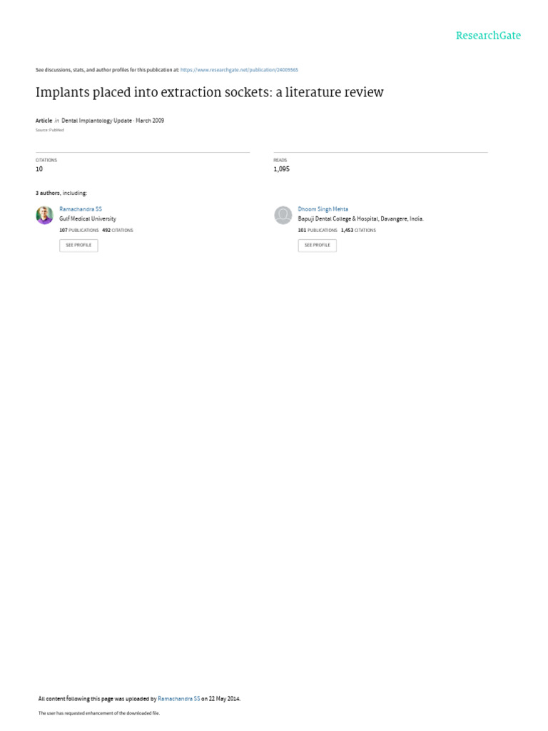 2009 - Implants Placed Into Extraction Sockets A Literature Review ...