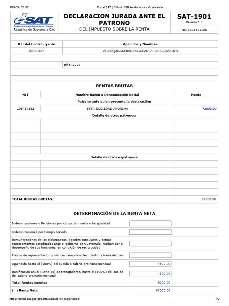 Cálculo ISR Asalariados Guatemala 2023 | PDF | Impuesto sobre la renta ...