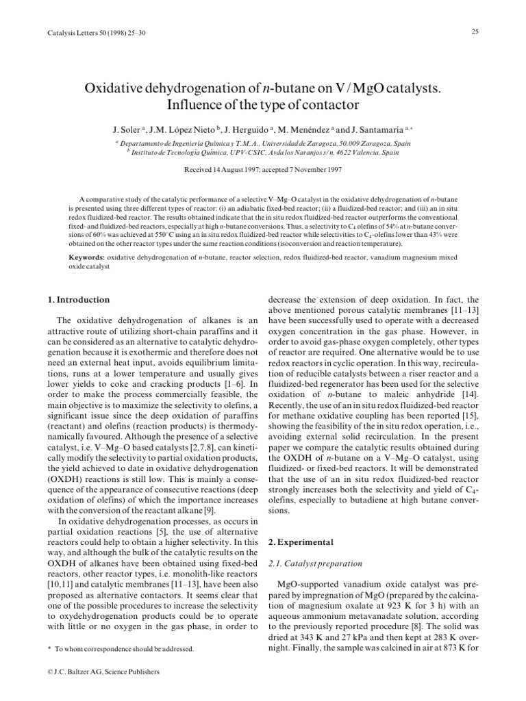 Oxidative Dehydrogenation of N Butane On | PDF | Catalysis | Chemical Reactor
