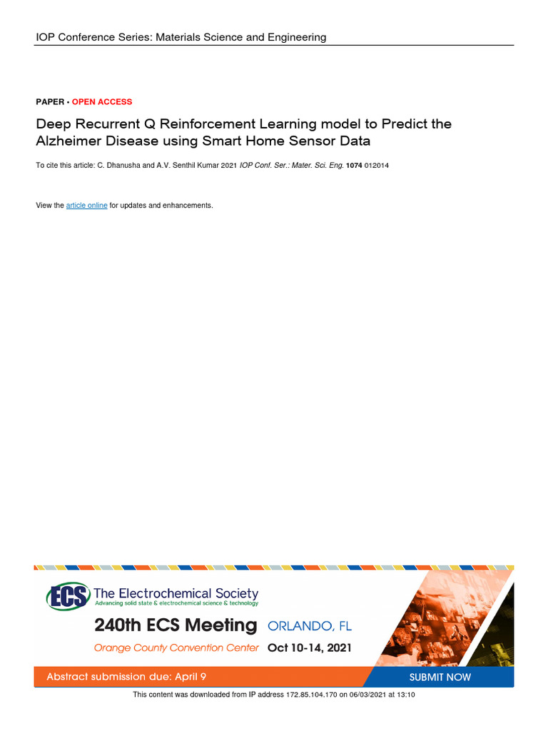 Deep Recurrent Q Reinforcement Learning Model To P | PDF | Deep Learning | Cognition